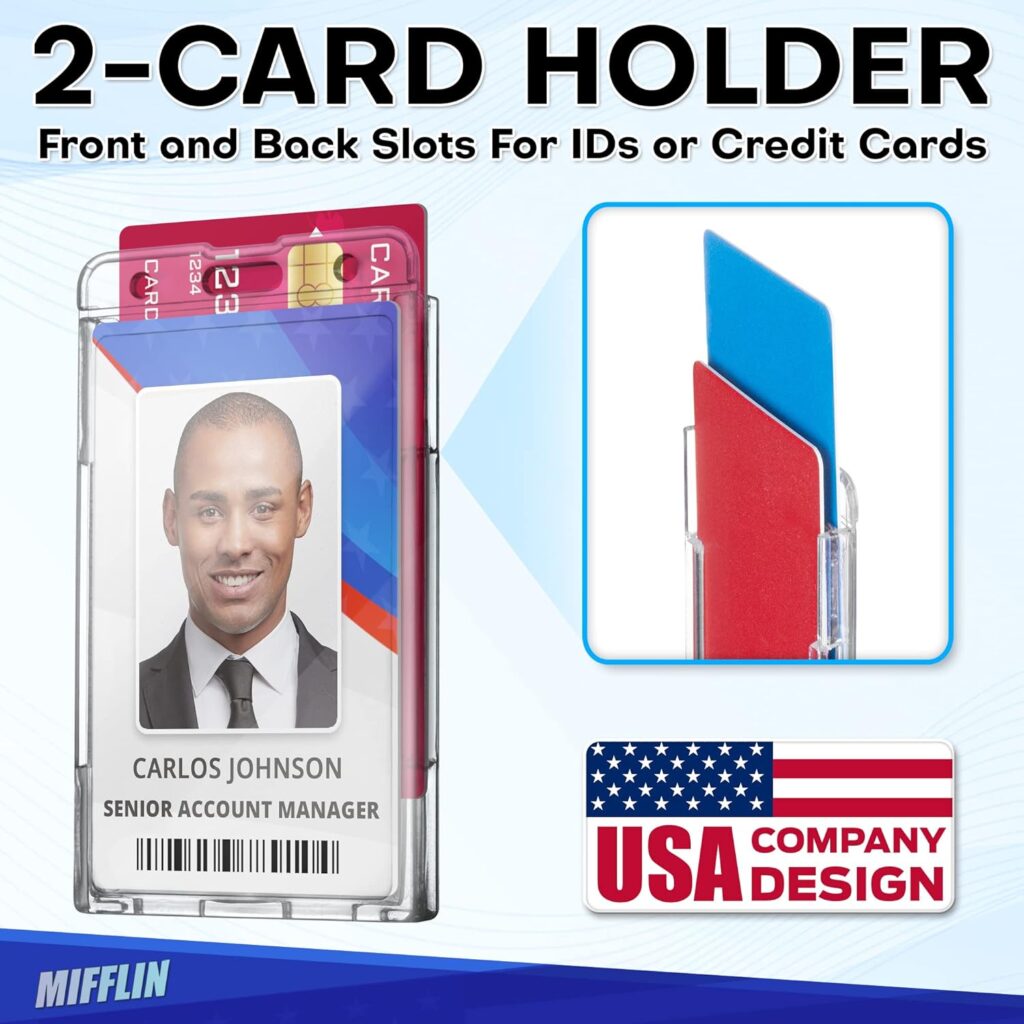 Mifflin Rigid ID Name Badge Holders (Clear, Vertical 3.35x2.1 inch, 10 ...